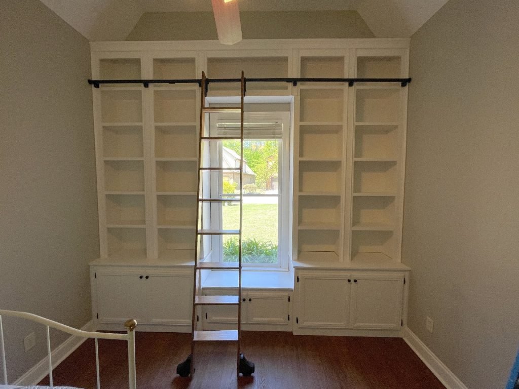 Den Built-Ins with Library Ladder – Hammerhead Woodworks